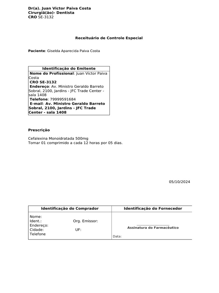 Prescrição de Cefalexina 500mg | PDF