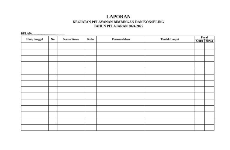 Form Laporan BK | PDF