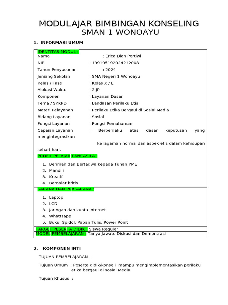 modul ajar BK 1 | PDF