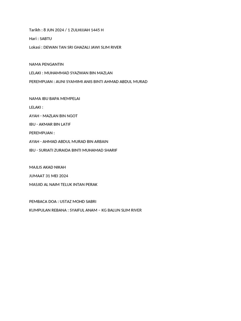 Majlis 8jun Slim | PDF