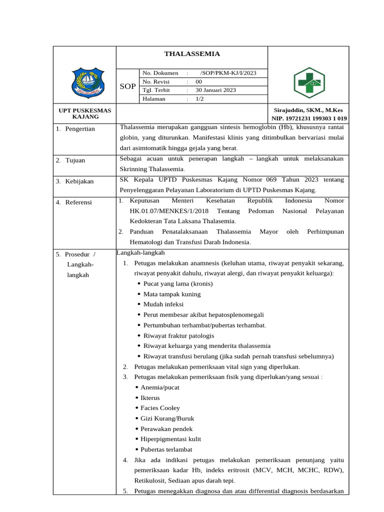 SOP Thalass | PDF