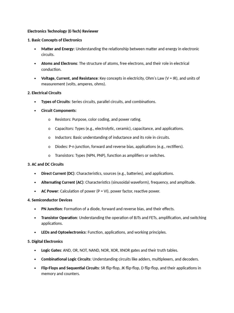 Electronics Technology - Reviewer For Finals | PDF | Electrical Network | Analog To Digital ...