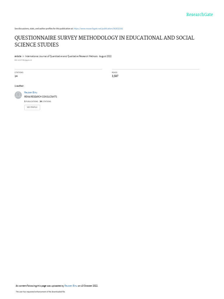 Questionnaire Survey Methodology Insights | PDF | Survey Methodology ...