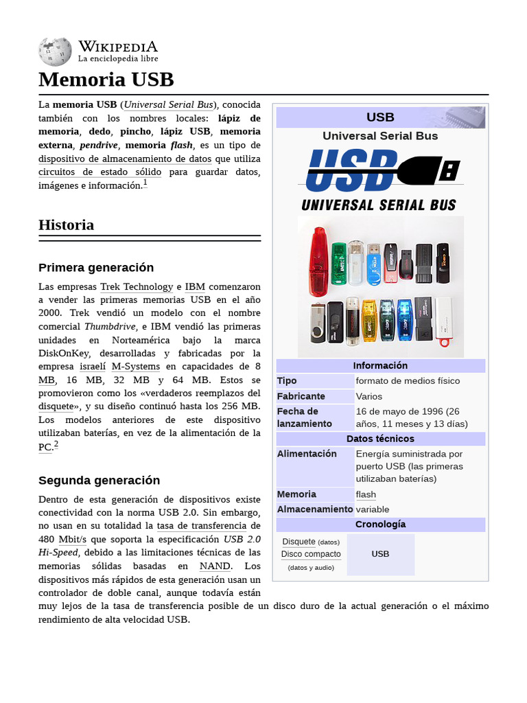 Historia y características de la memoria USB | PDF | Memoria USB | USB