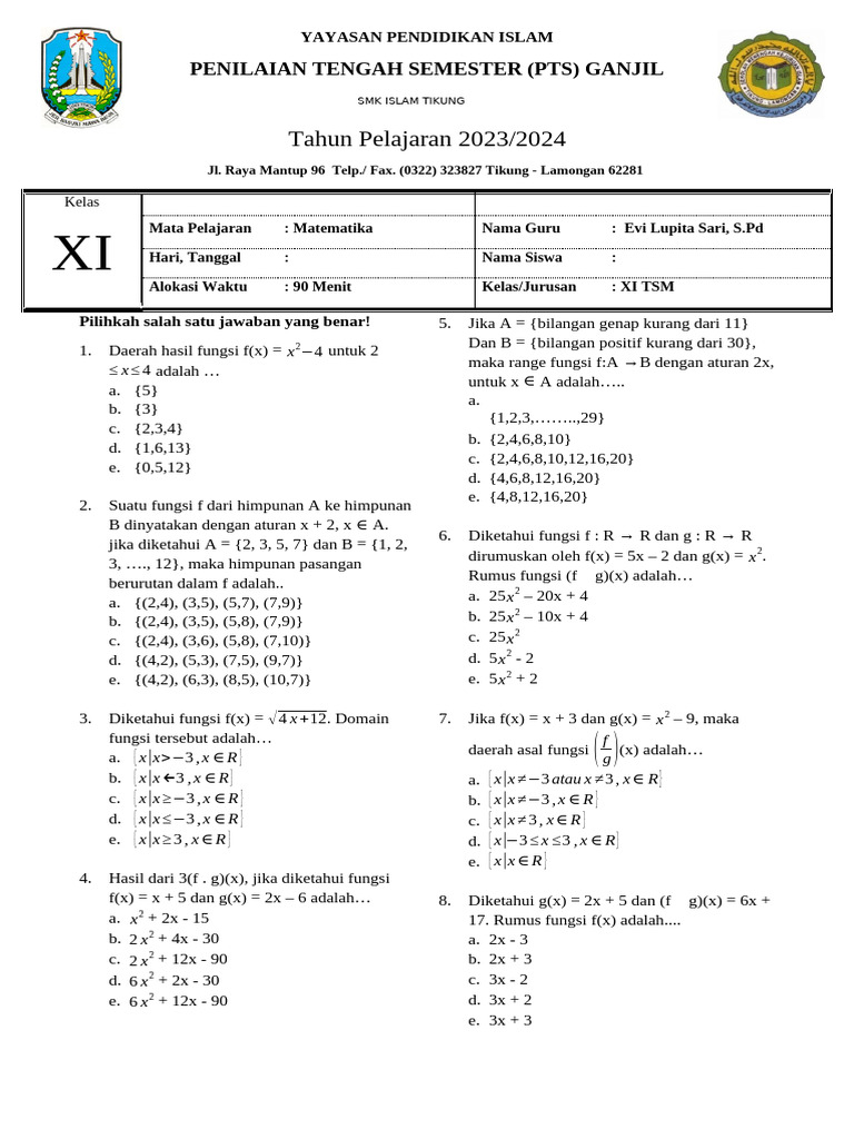 Pts Genap Xi TSM 2024 | PDF