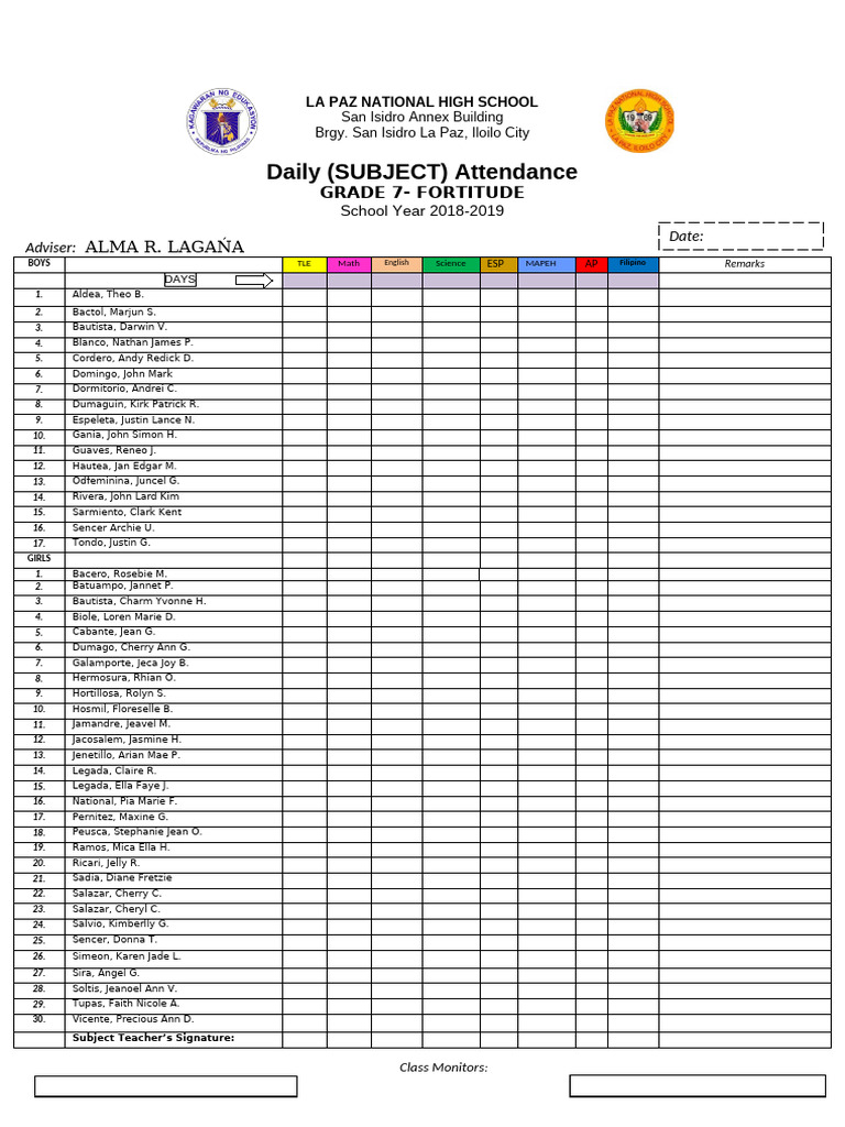 7-Daily SUBJECT Attendance | PDF