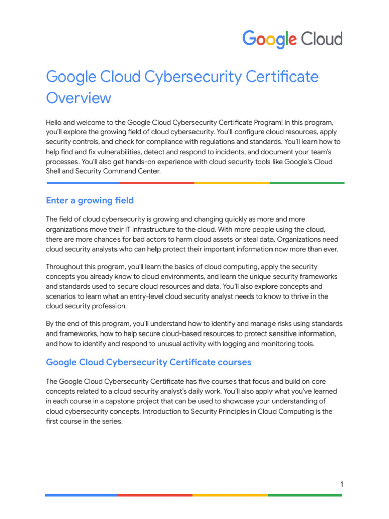 Google Cloud Cybersecurity Certificate Overview | PDF | Computer ...