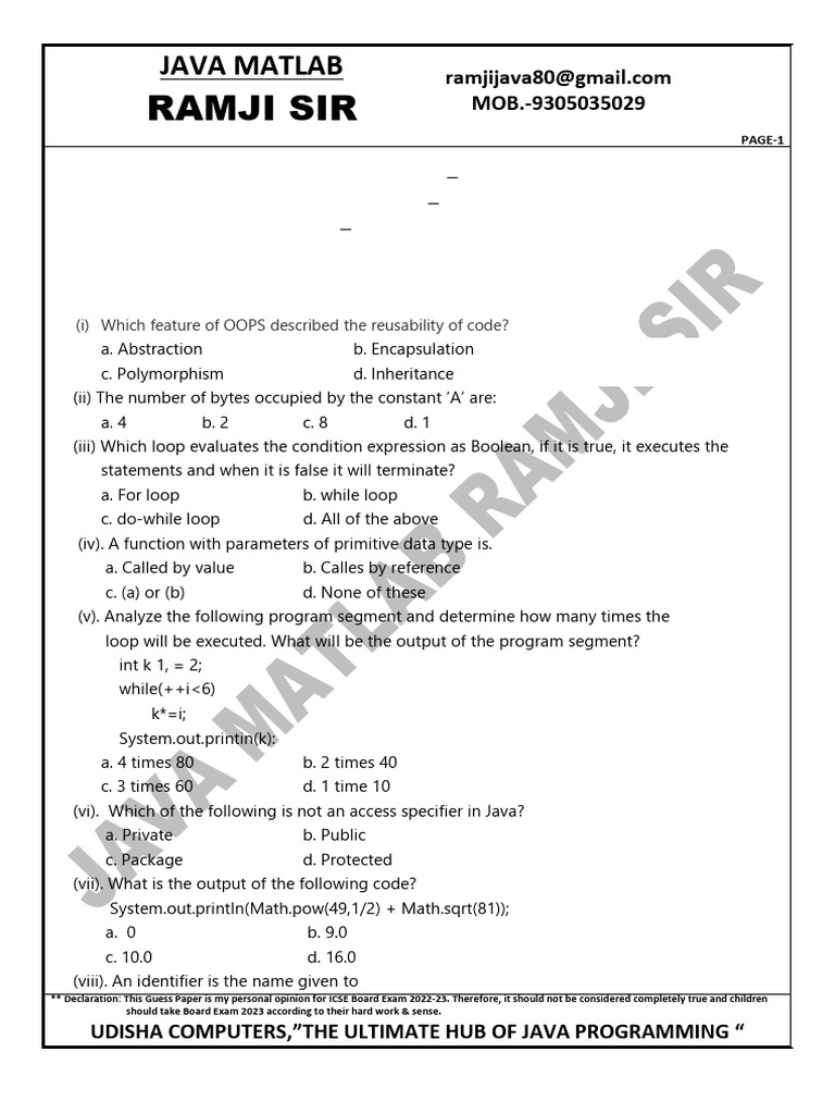 ICSE Class X Computer Applications Guess Paper | PDF | C (Programming ...