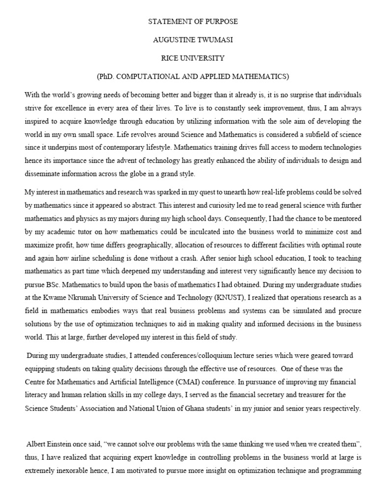 Rice University.SOP | PDF | Mathematics | Mathematical Analysis