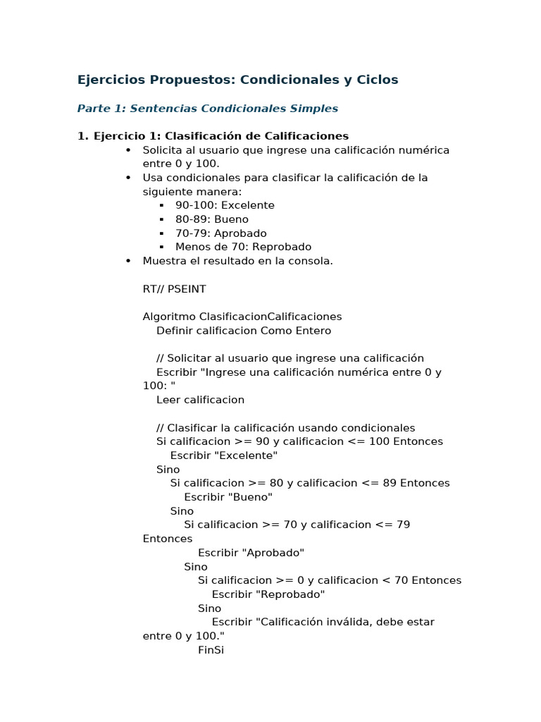 Práctica de Ciclos y Condicionales | PDF | Informática | Programación ...