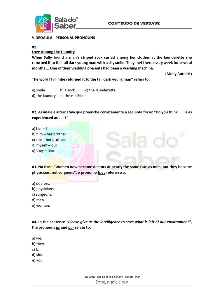 Video Lesson on Personal Pronouns | PDF