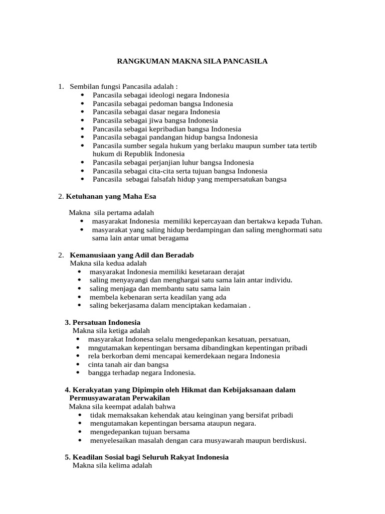 RANGKUMAN MAKNA SILA PANCASILA | PDF