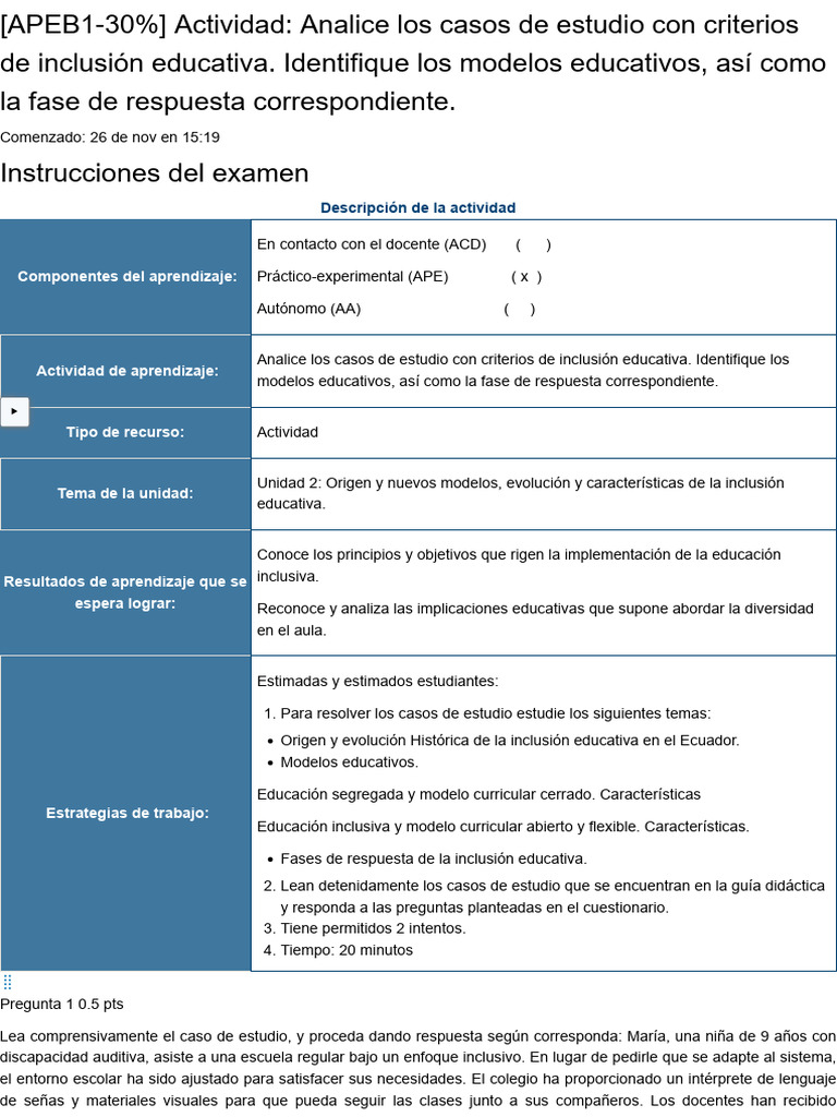 Examen_ [APEB1-30_] Actividad_ Analice los casos de estudio con criterios de inclusión educativa ...