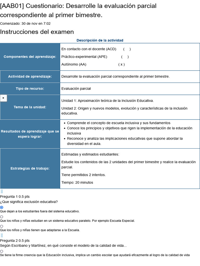 Examen_ [AAB01] Cuestionario_ Desarrolle la evaluación parcial correspondiente al primer ...