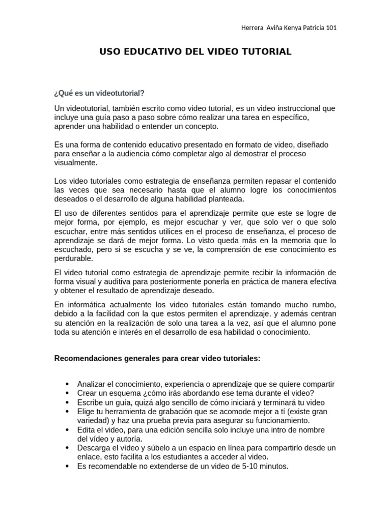 Uso Educativo Del Video Tutorial | PDF | Aprendizaje | Enseñando