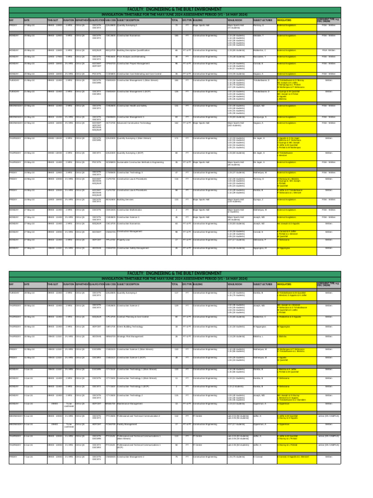 Invigilation Timetable - May - June 2024 (v1 - 14 May 2024) | PDF ...