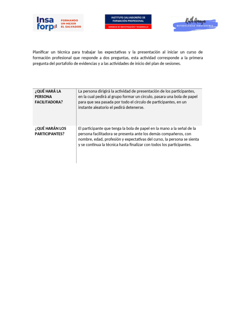 Actividad 1 - Planificar Un Técnica para Trabajar Las Expectativas y La ...