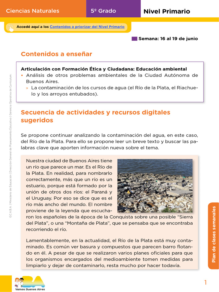 140ad7 Plan Clases Prim Csnat 5 Q2junio | PDF | Agua | Río