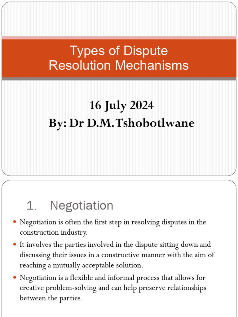 Types of Dispute Resolution Mechanisms | PDF | Mediation | Dispute Resolution