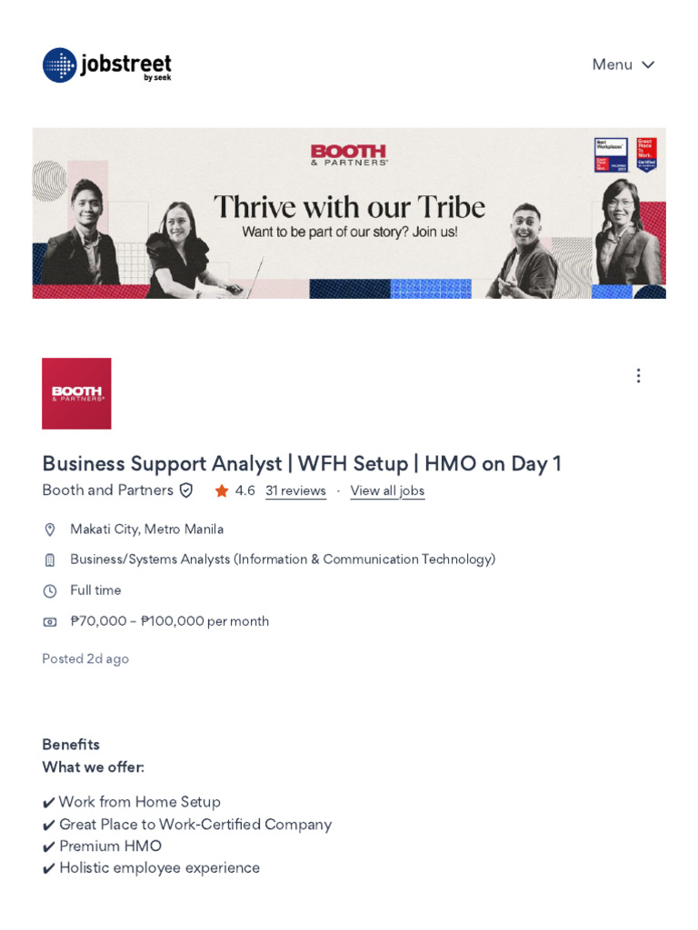 Business Support Analyst _ WFH Setup _ HMO on Day 1 Job in Makati City, Metro Manila - Jobstreet ...