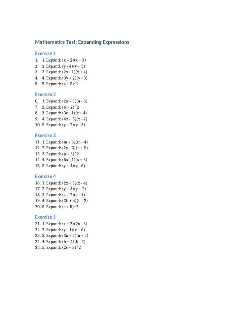 Expanding Expressions Test | PDF