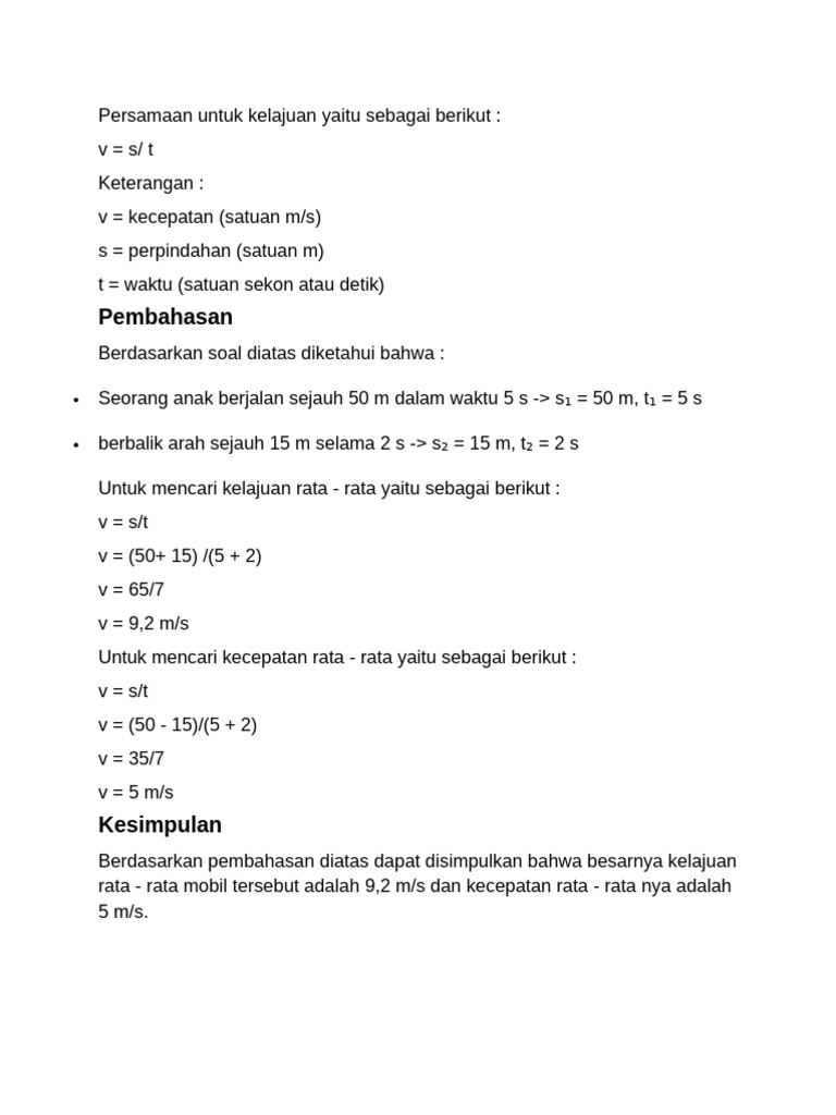 Kelajuan dan Kecepatan Rata-rata | PDF