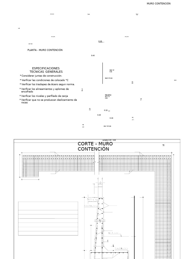 PLANO MURO CONTENCION (2) | PDF | Ingeniería estructural | Materiales de construcción