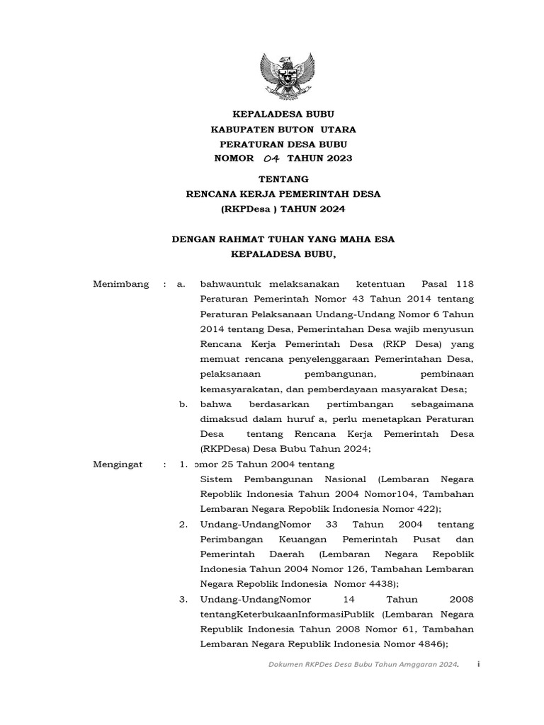 perdes rkp desa 2024 | PDF