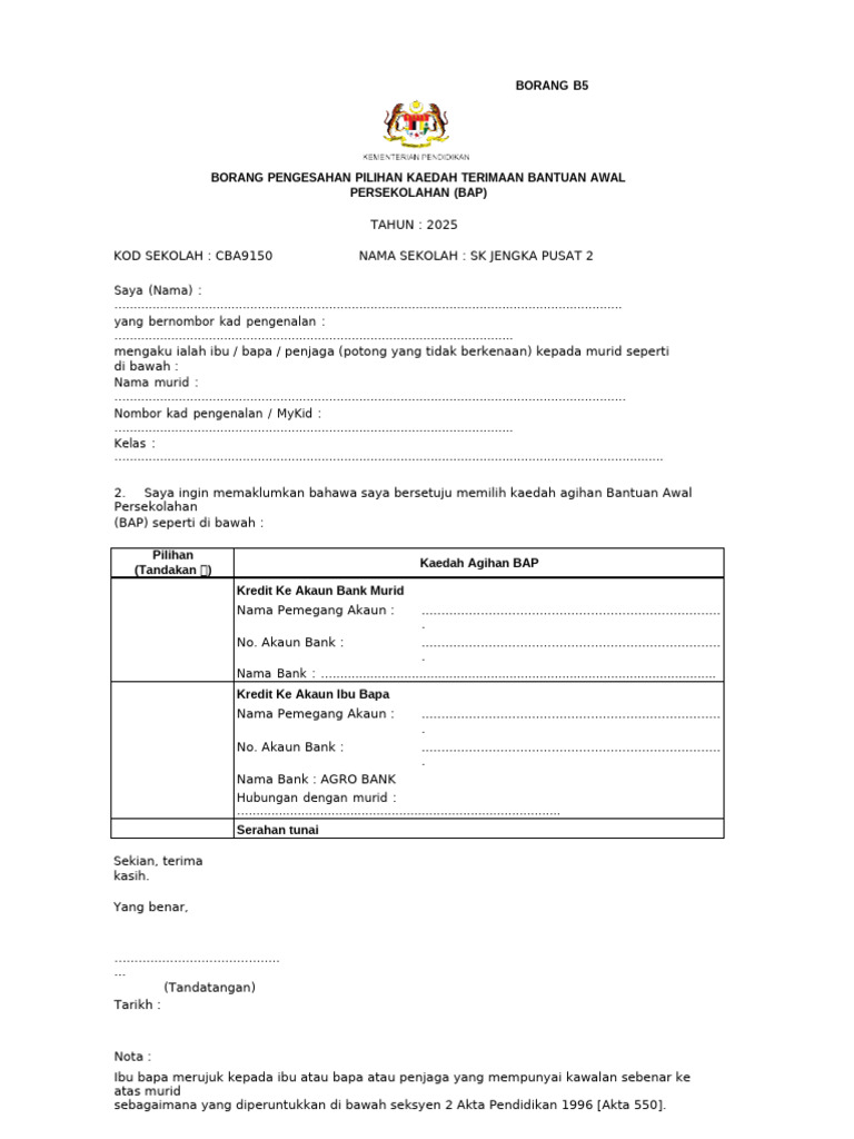 Borang SPK Bap - Borang Lampiran b5 | PDF