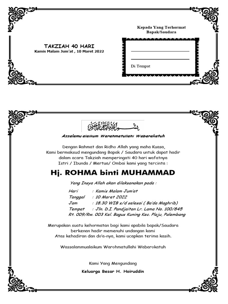 Undangan Takziah Ombai | PDF