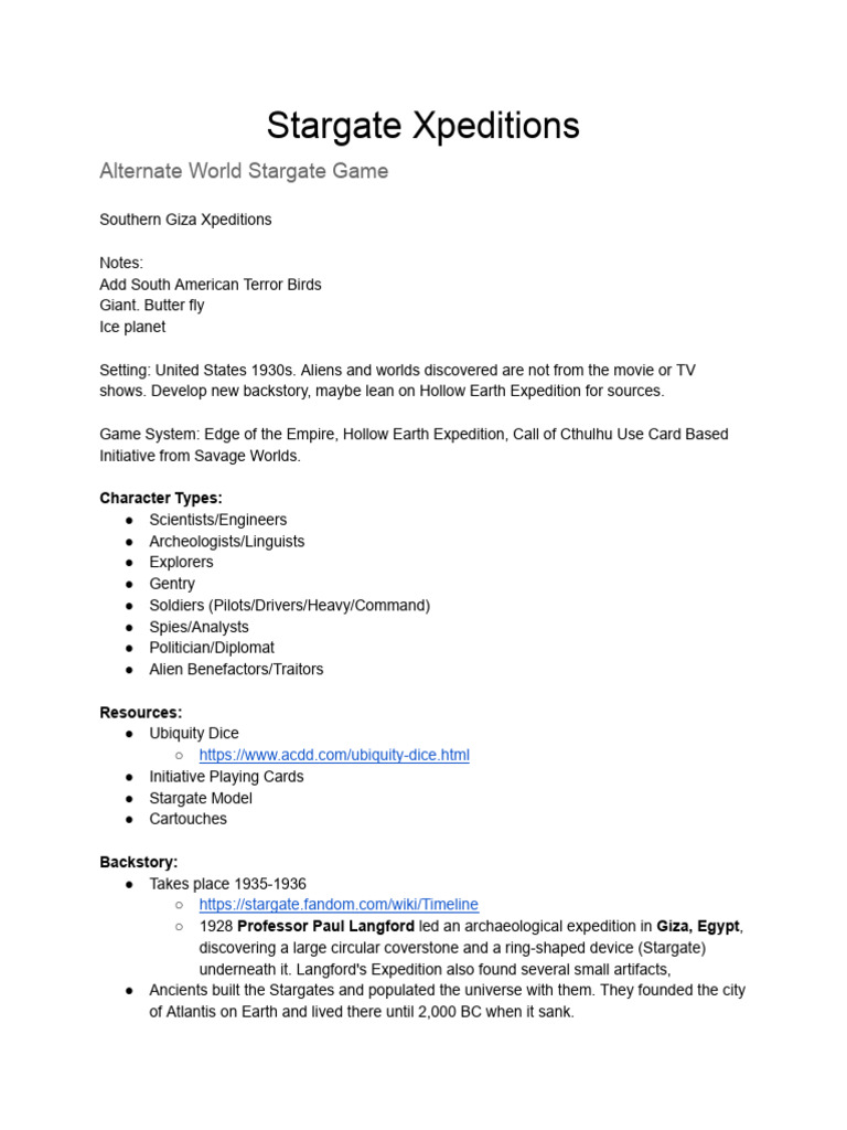 1930s Pulp Stargate RPG Campaign Overview (SG-X) | PDF | Mythology Of ...