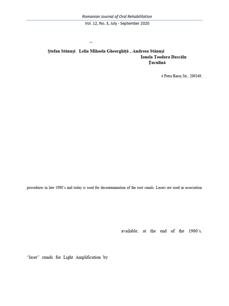 Endodontic Bacterial Reduction Using Diode Laser Radiation - Short ...