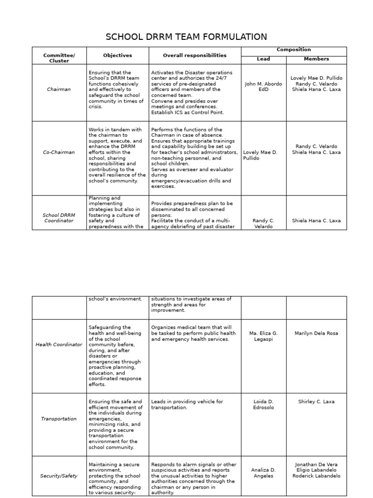 SCHOOL-DRRM-TEAM-FORMULATION | PDF | Emergency | Emergency Management