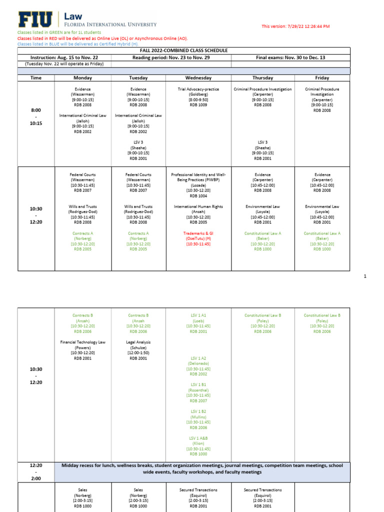 Fall 2022 Law Class Schedule | PDF | Lawsuit | Alternative Dispute ...