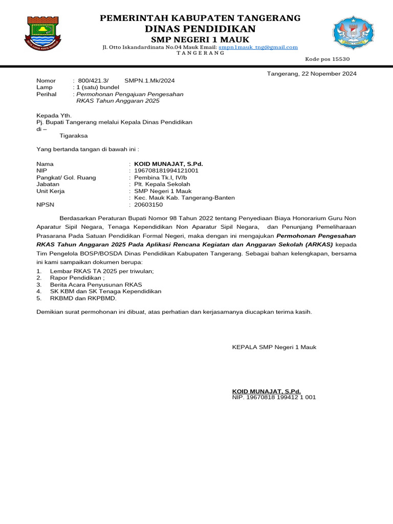 Surat Pengesahan RKAS 2025 | PDF