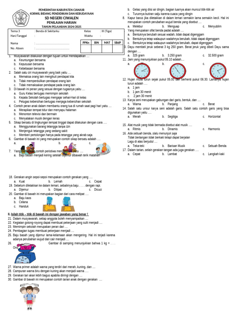 SOAL PH K3 T3 2022-2023 | PDF