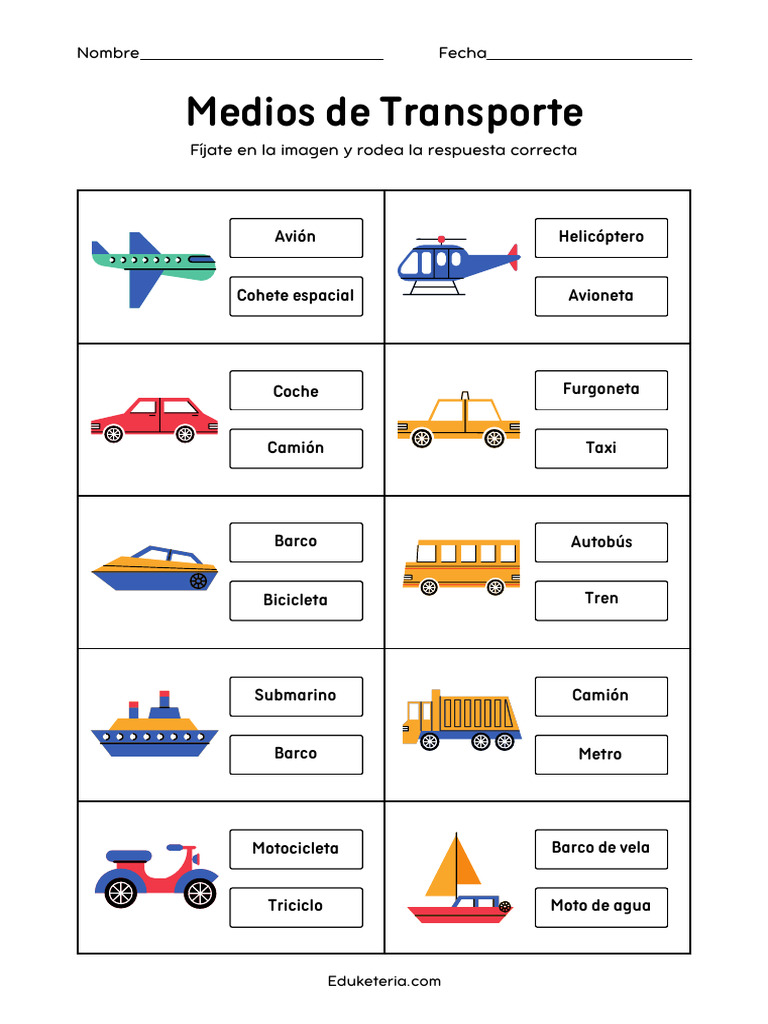 Vocabulario de Los Transportes | PDF | Transporte | Vehículos
