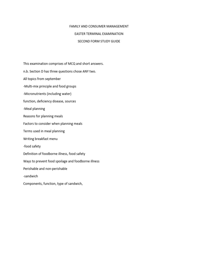 Second Form Study Guide Easter Terminal 2024 | PDF