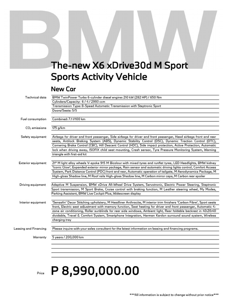 x6 Xdrive30d M Sport g06 Lci | PDF | Car | Luxury Vehicles