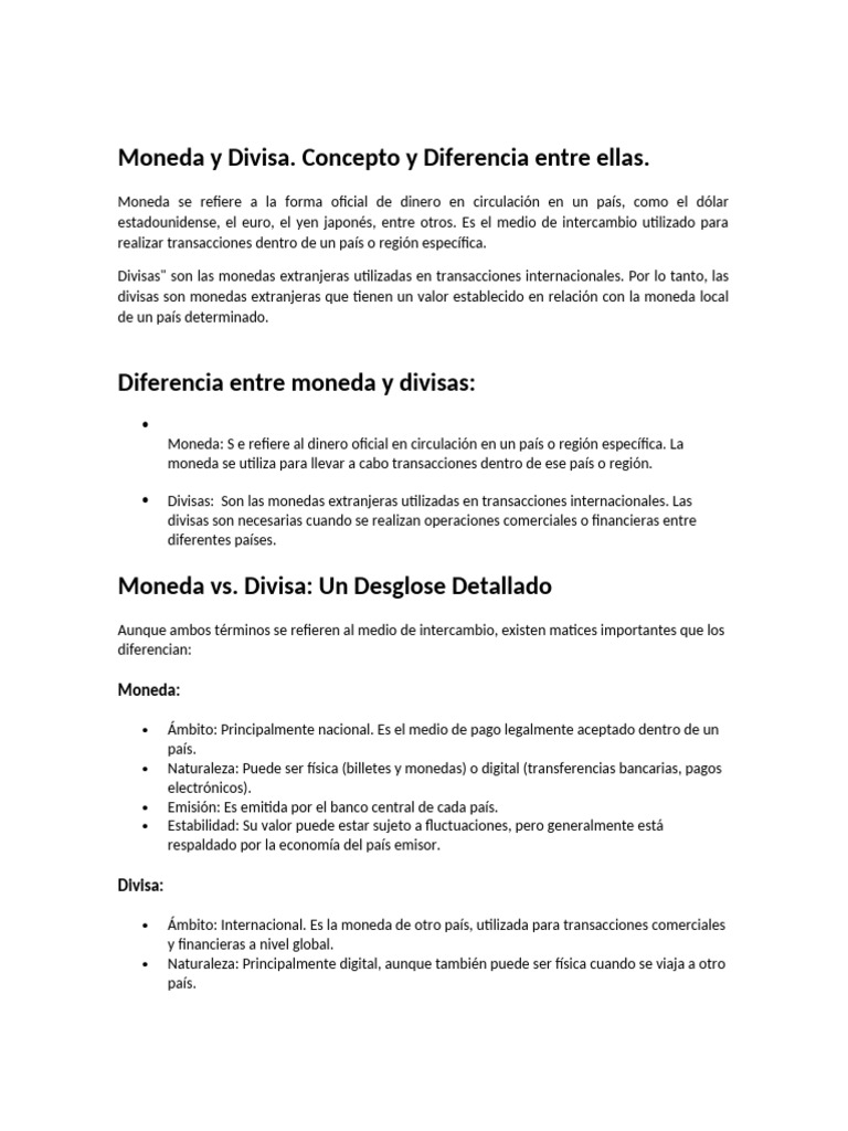 Diferencias entre Moneda y Divisa | PDF | Tipo de cambio | Moneda