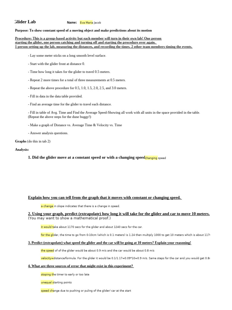 1D Glider and Dune Buggy Lab Analysis | PDF | Speed | Metre
