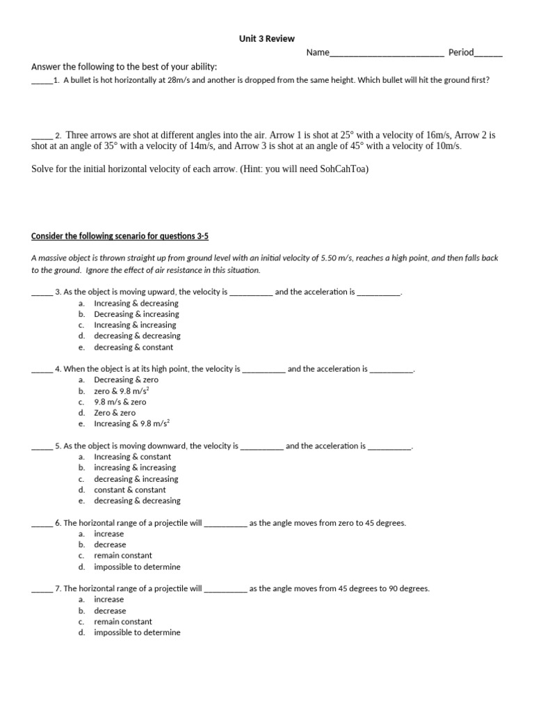Physics Projectile Motion Review | PDF | Projectiles | Velocity