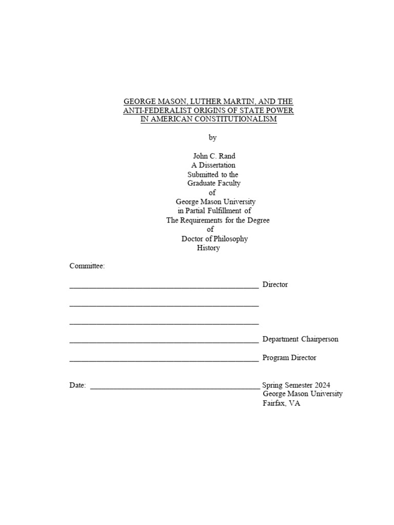 John C Rand (2024) George Mason Anti-Federalist Origins of State Power ...