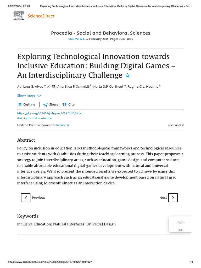 Exploring Technological Innovation towards Inclusive Education: Building Digital Games – An ...