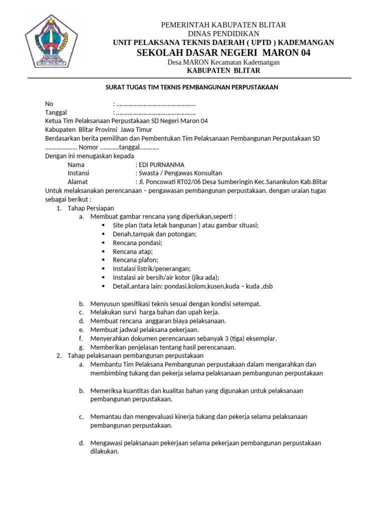 Surat Tugas Tim Teknis | PDF