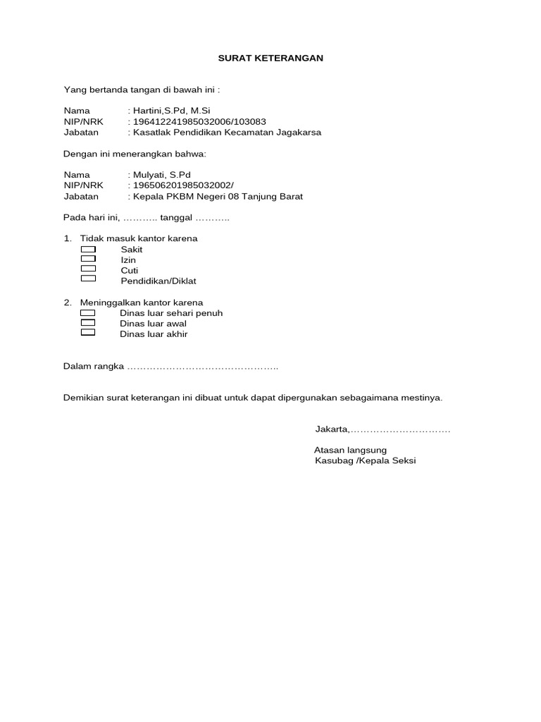 Surat Keterangan Absensi 2021 | PDF