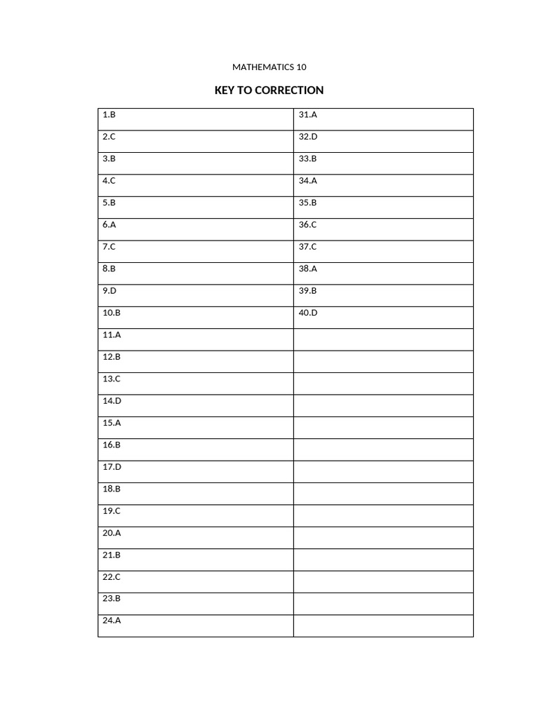 Mathematics 10 Answer Key | PDF