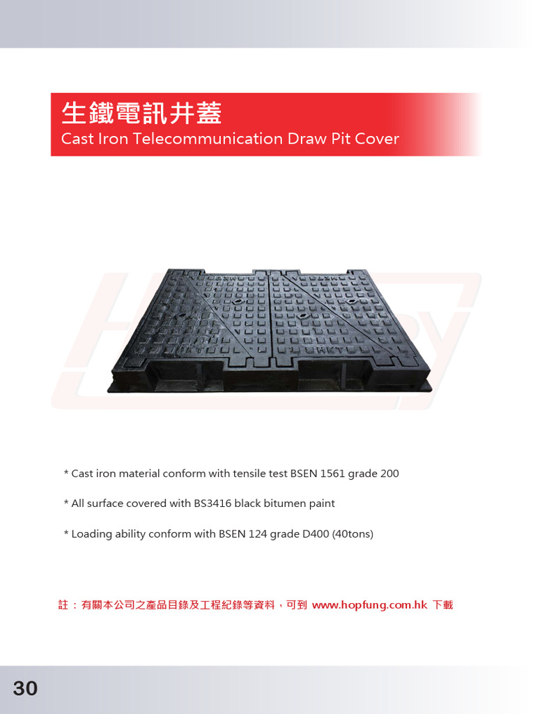 產品目錄 Catalogue- 生鐵電訊井蓋 Telecommunication Drawpit Cover | PDF