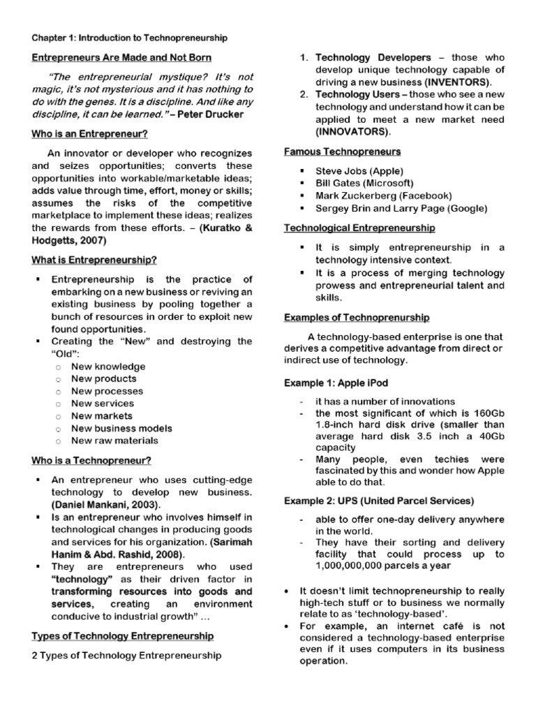 Chapter 1 Introduction To Technopreneurship | PDF