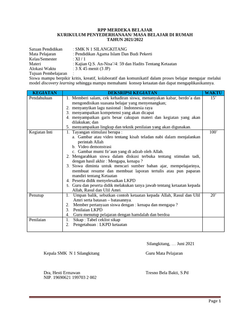 RPP Merdeka Belajar-1 | PDF